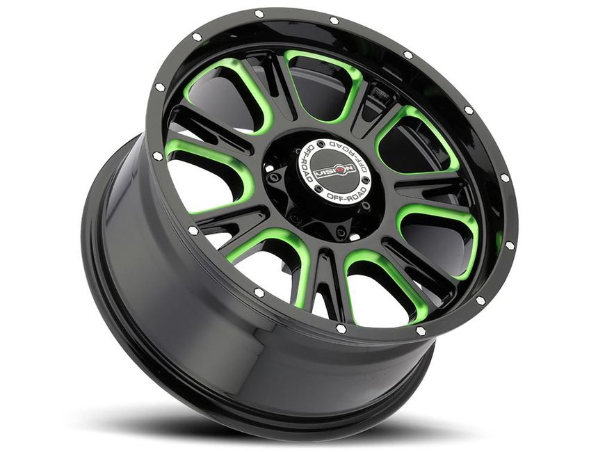 Vision Black & Green Fury Wheels | RealTruck