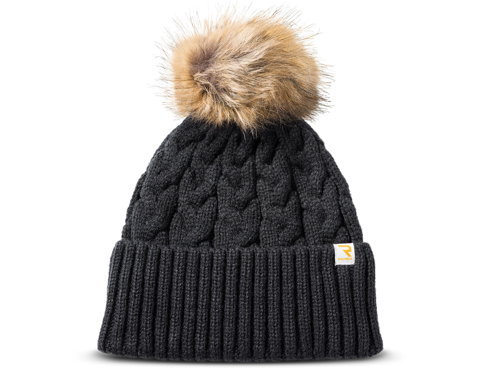 RealTruck Black Cuffed Pom Loop Label Beanie | RealTruck