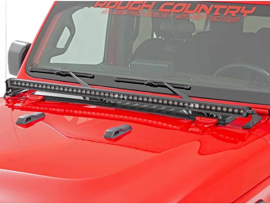 Rough Country Jeep Hood Mount 50 Black LED Light Bar Kit 70057 | RealTruck