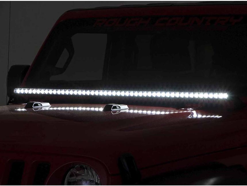 Rough Country Jeep Hood Mount 50 Black LED Light Bar Kit 70057 | RealTruck