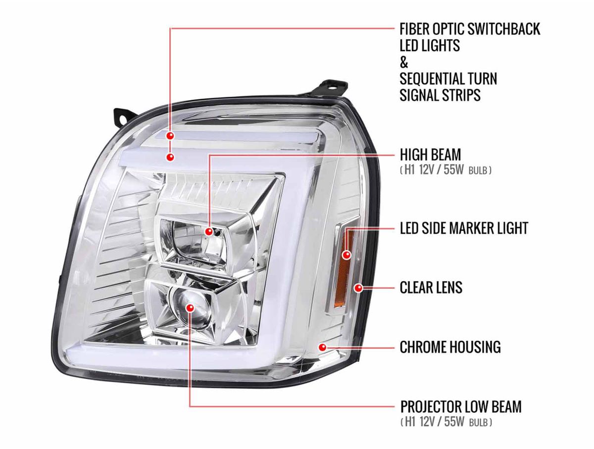 SPEC-D Chrome DRL Projector Headlights 2LHP-DEN07-G2-TM | RealTruck