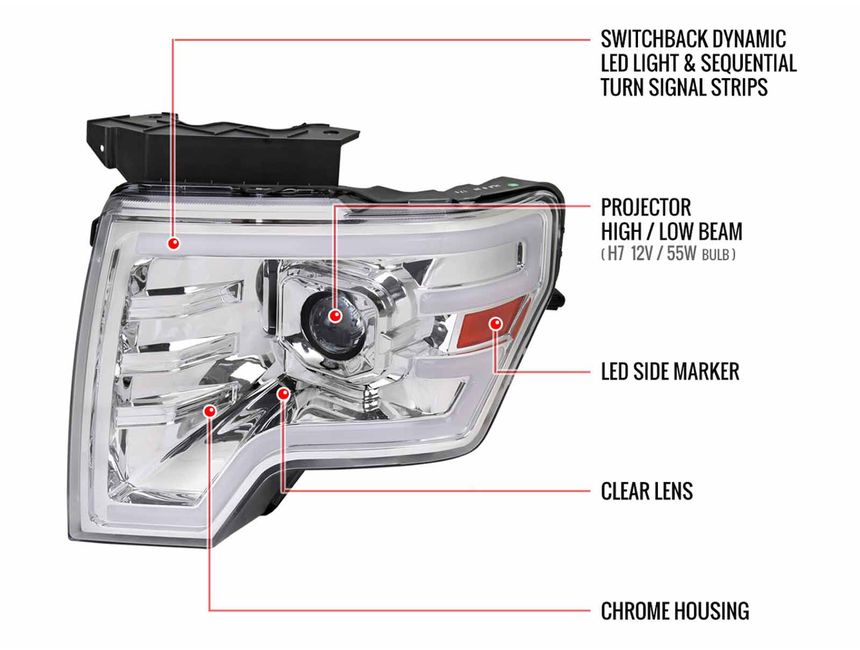 SPEC-D Chrome DRL Projector Headlights 2LHP-F15009-SQ-RS | RealTruck