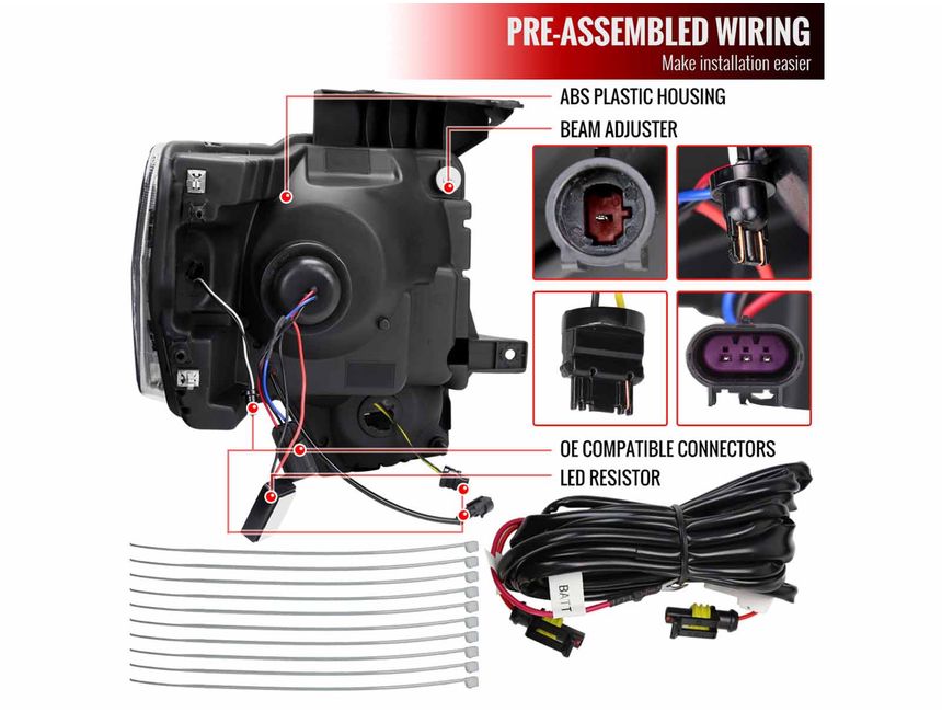 SPEC-D Chrome DRL Projector Headlights 2LHP-F15009-SQ-RS | RealTruck