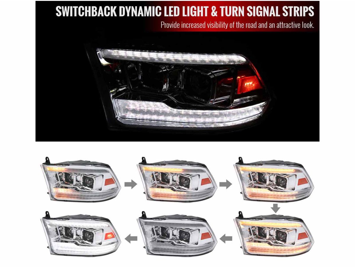 SPEC-D Chrome DRL Projector Headlights 2LHP-RAM09G7-SQ-RS | RealTruck