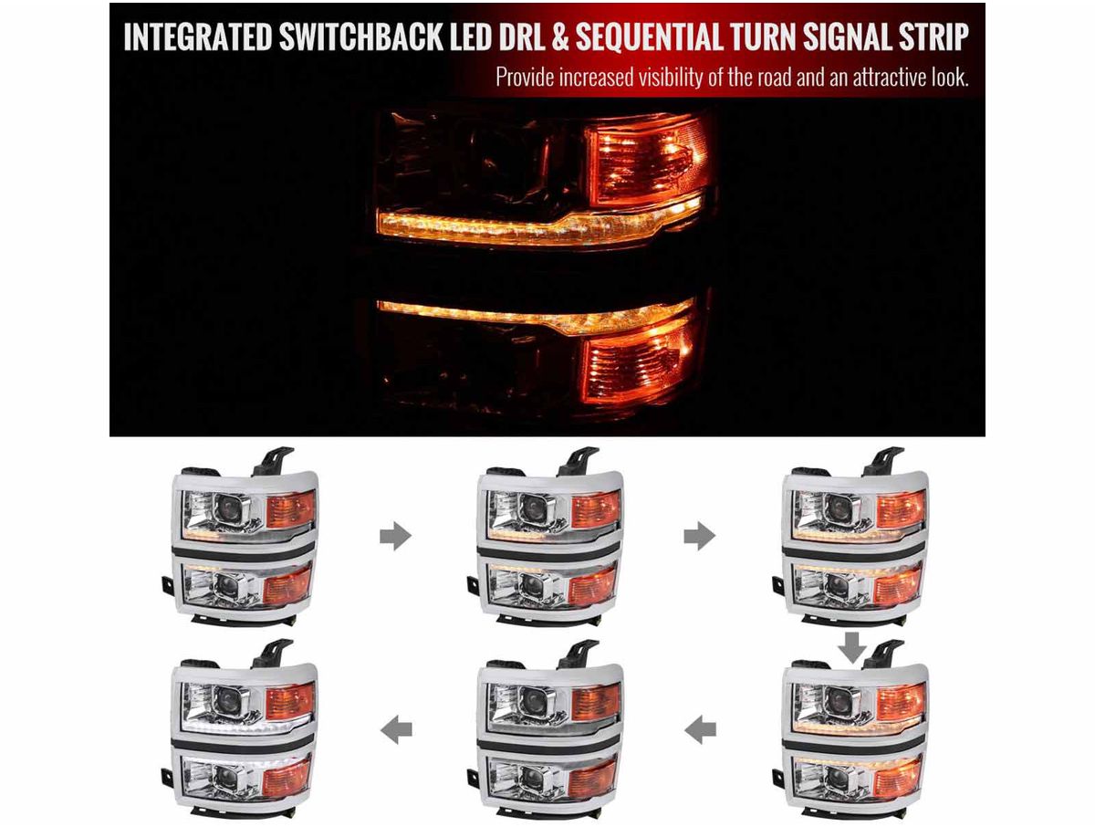 SPEC-D Chrome DRL Projector Headlights 2LHP-SIV14-C-SQ-RS | RealTruck